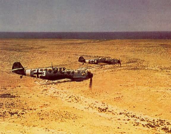 Messerschmitt bf 109e 7 trop color JG27 over desert | World War Photos
