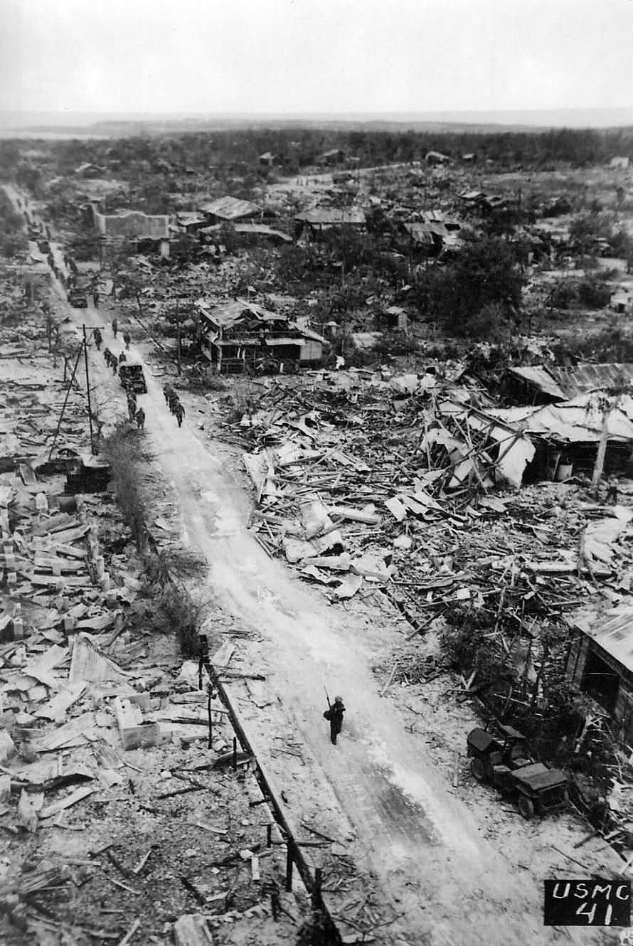 Marines in bombed ruins of Town on Tinian 1944 | World War Photos